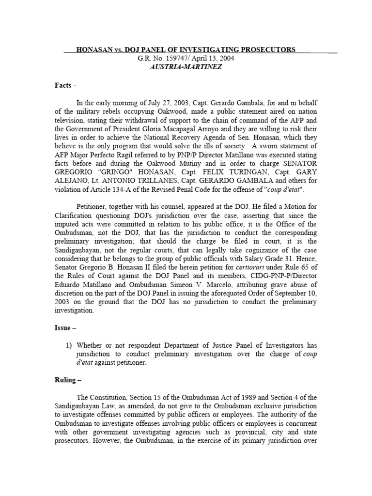 HONASAN vs. DOJ PANEL OF INVESTIGATING PROSECUTORS | PDF