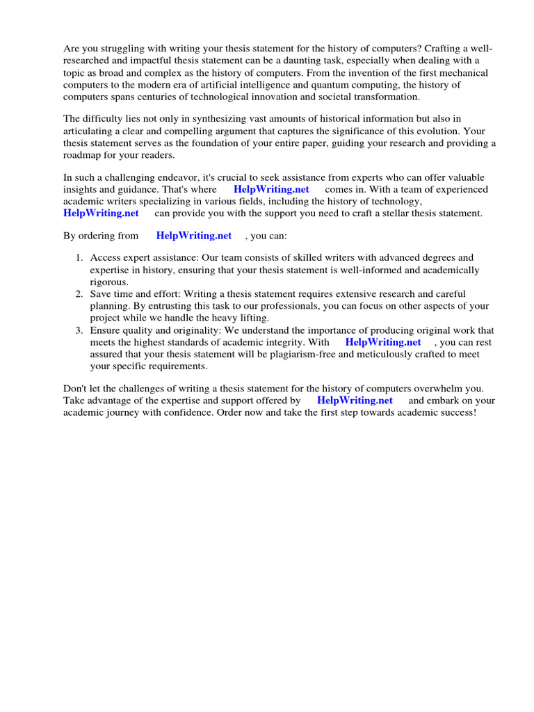 Thesis Statement For History of Computers | PDF