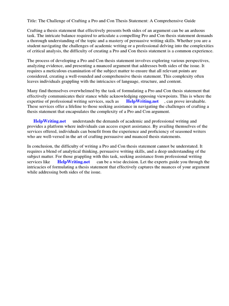 Pro and Con Thesis Statement Example | PDF | Essays | Thesis