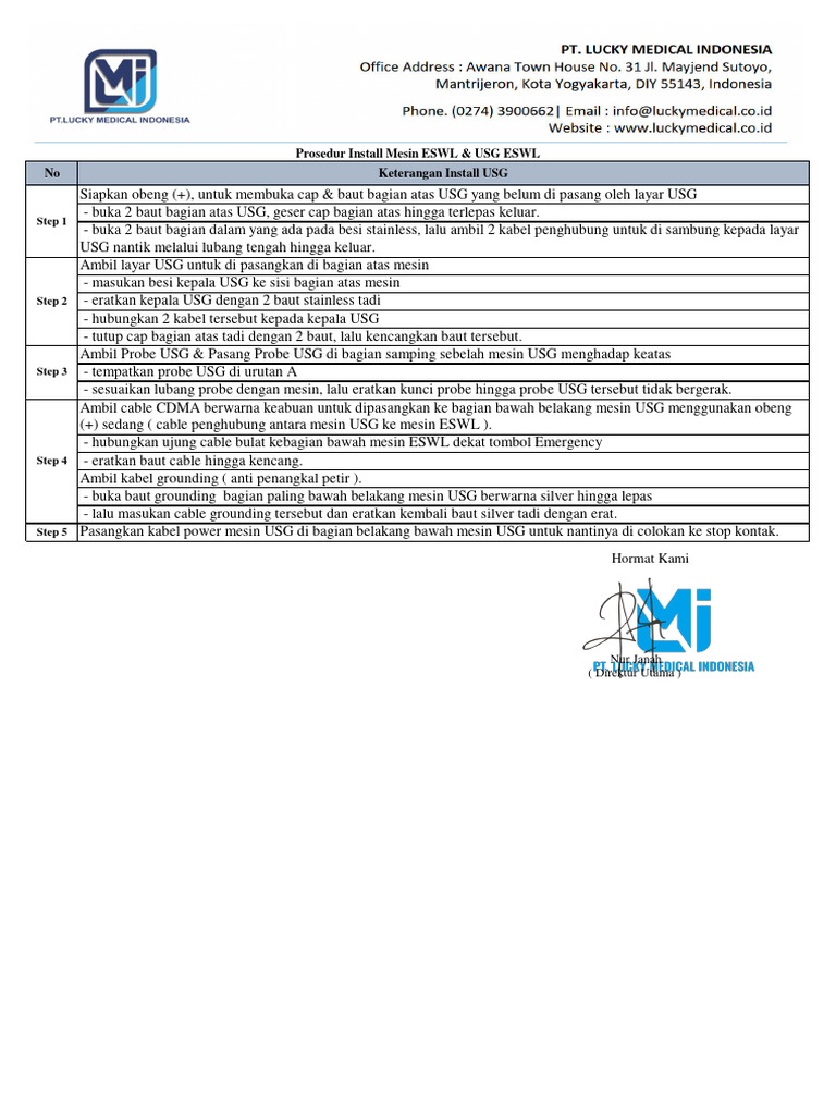 Prosedur Installation Mesin Usg | PDF