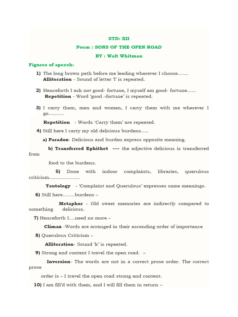 2.1 Figures of Speech Song of The Open Road PDF | PDF