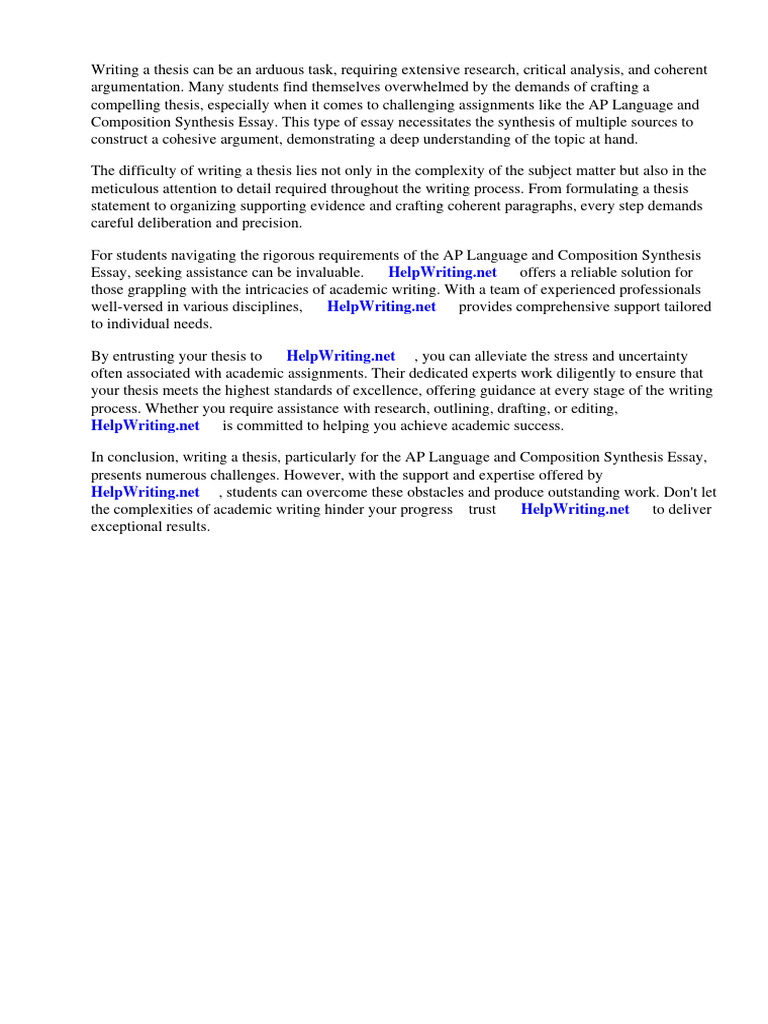 AP Language and Composition Synthesis Essay Examples | PDF | Essays ...