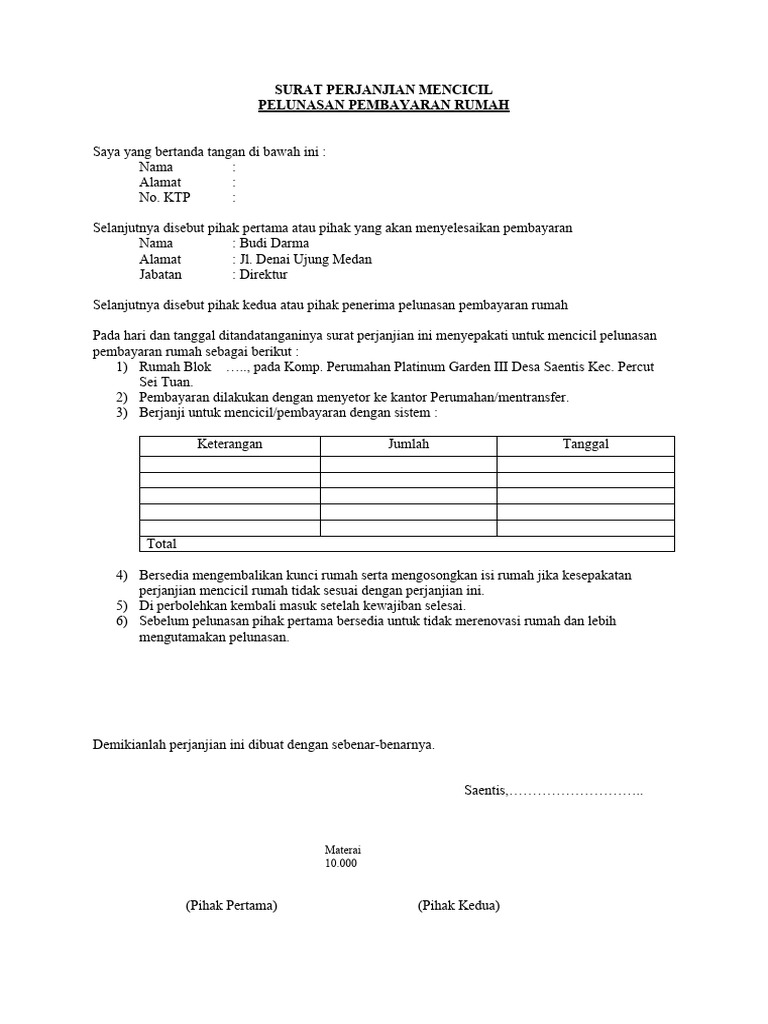 Surat Perjanjian Mencicil DP | PDF