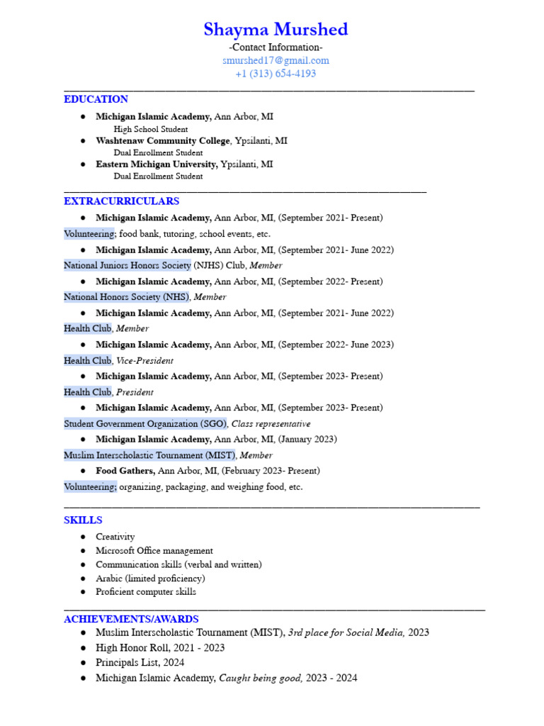 Shayma Resume | PDF | Social Science | Wellness