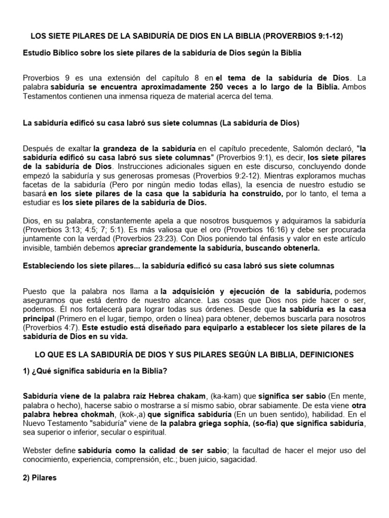 Los Siete Pilares de La Sabiduría de Dios en La Biblia | PDF