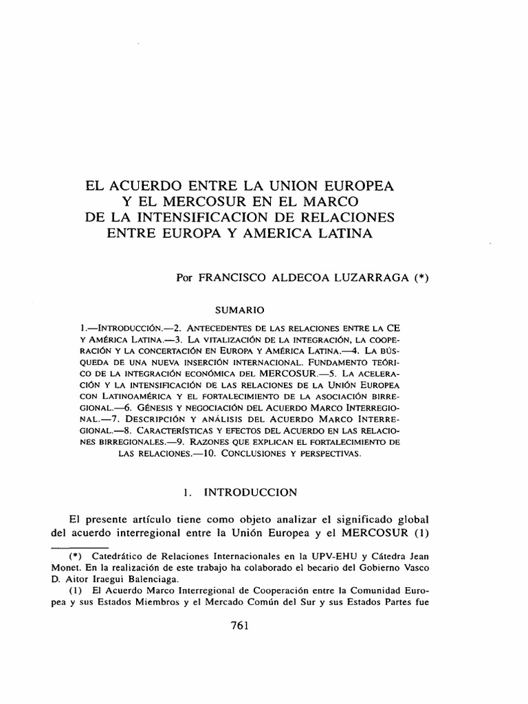 Acuerdo UE-MERCOSUR: Relaciones Intensificadas | PDF