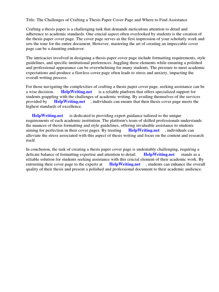 Thesis Paper Cover Page Sample | PDF | Thesis | Essays