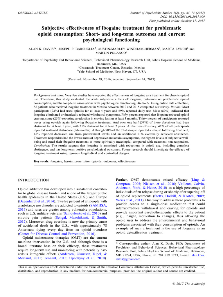 Subjective Effectiveness of Ibogaine Treatment For Problematic Opioid ... Subjective Effectiveness of Ibogaine Treatment For Problematic Opioid ...