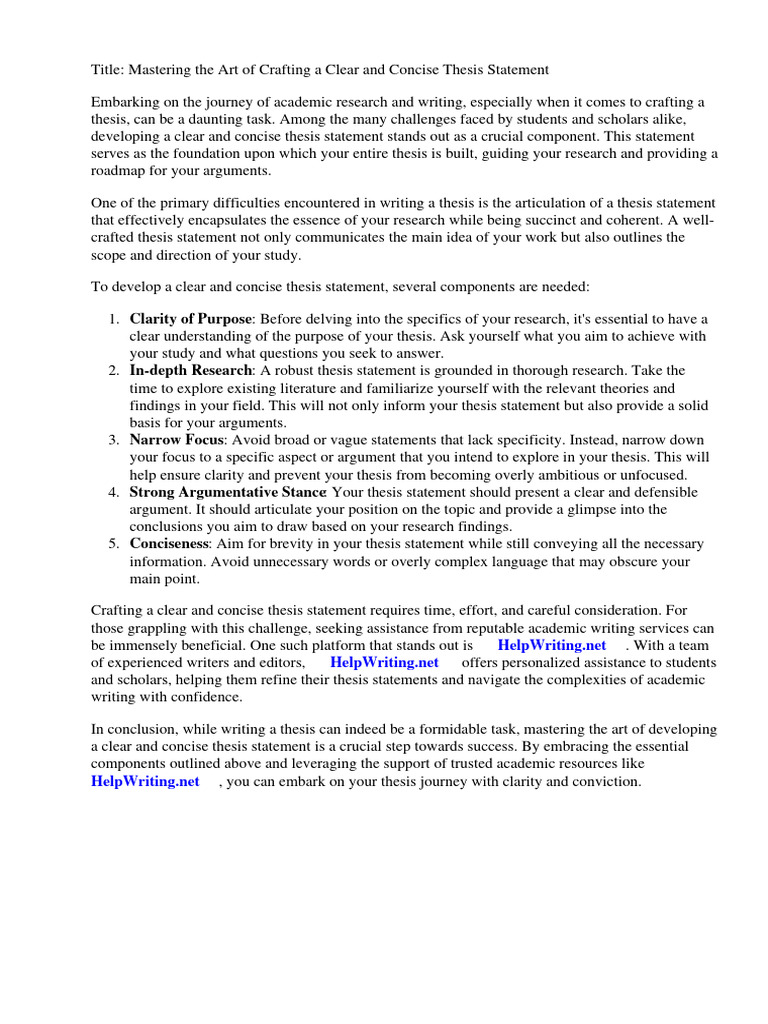 Components Needed To Develop A Clear and Concise Thesis Statement | PDF ...