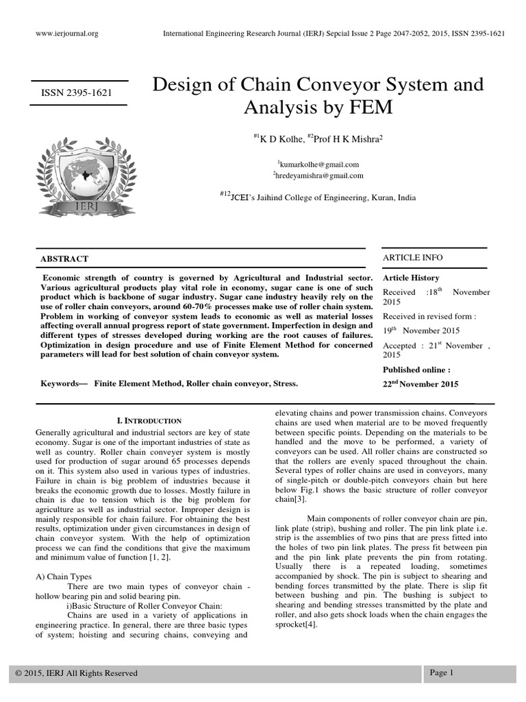 372.design of Chain Conveyor System and Analysis by FEM | PDF
