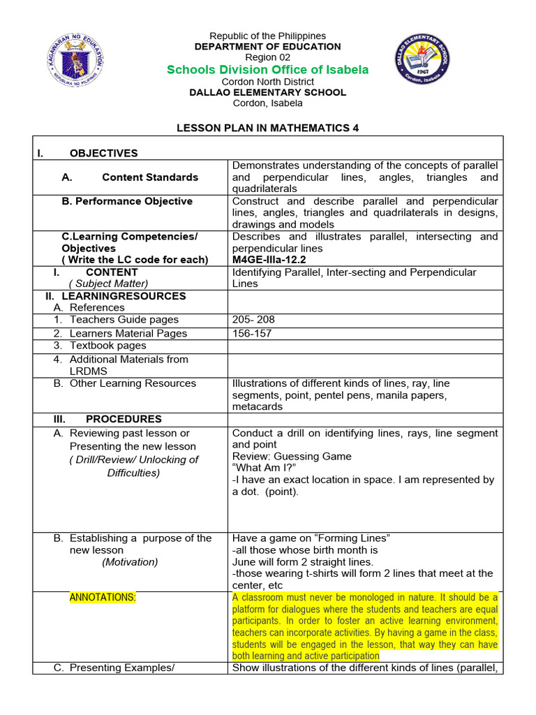 COT-MATH - Identifying Parallel, Inter-secting and Perpendicular Lines ...