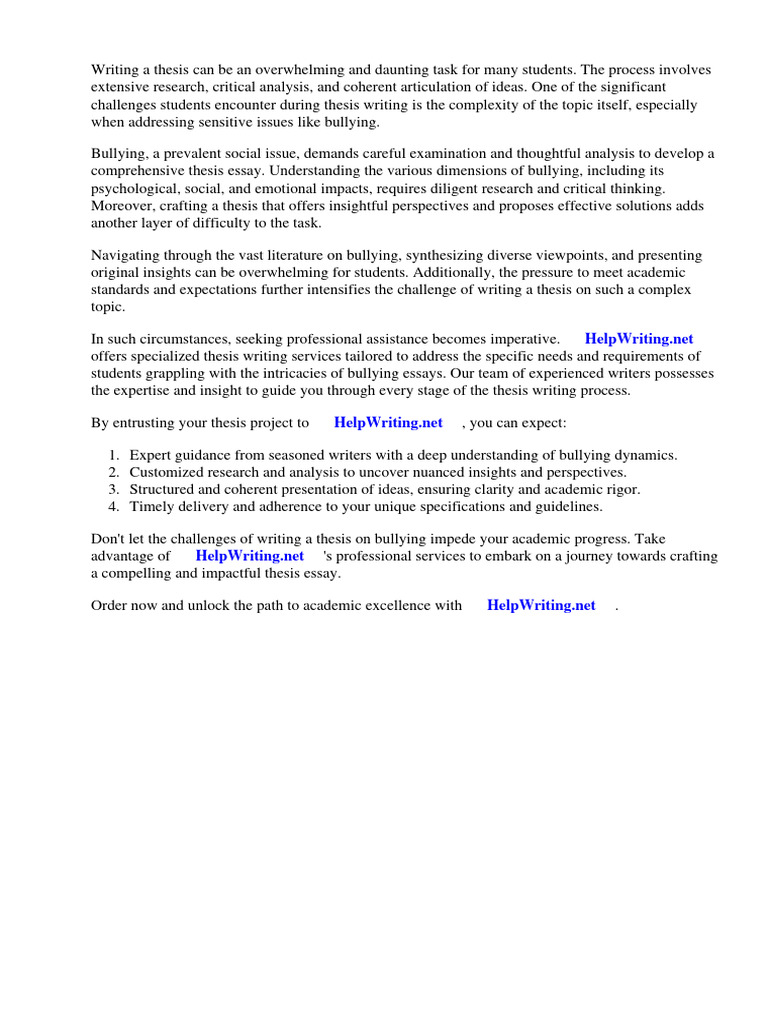 Thesis Bullying Essay | Download Free PDF | Bullying | Essays