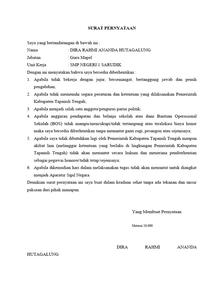 Contoh Surat Pernyataan Masuk Ke Dapodik | PDF | Politik