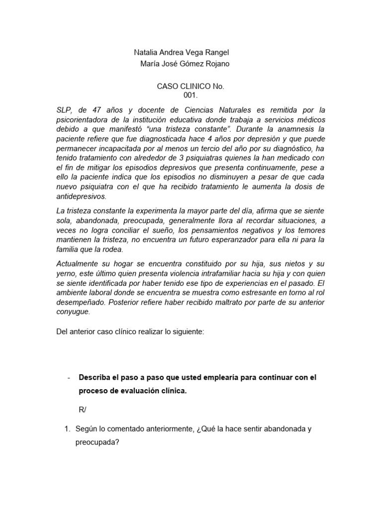 Caso Clinico No 001 | PDF | Trastorno depresivo mayor | Depresión (estado de ánimo)