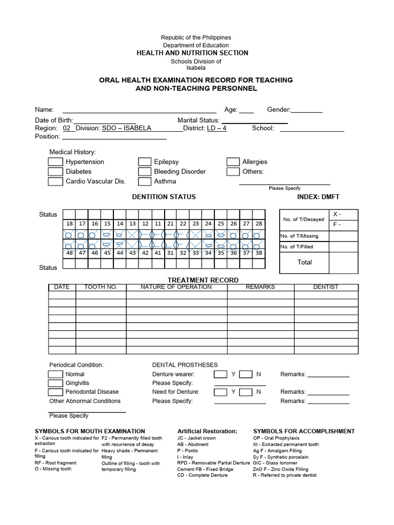 Oral Health Examination Record | PDF | Dentistry | Dentures