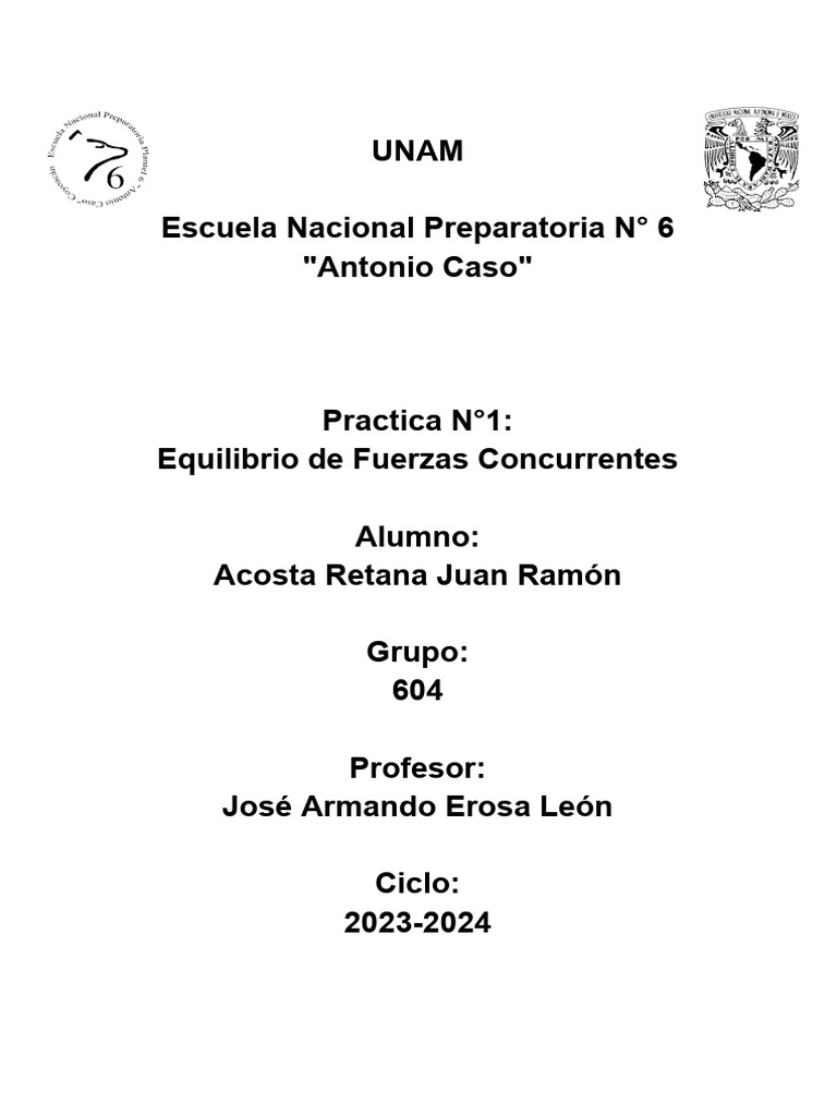 Acosta Retana Juan Ramón 604-Practica N°1 | PDF | Fuerza | Física