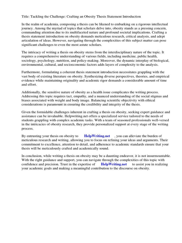 Obesity Thesis Statement Introduction | PDF | Obesity | Clinical Medicine