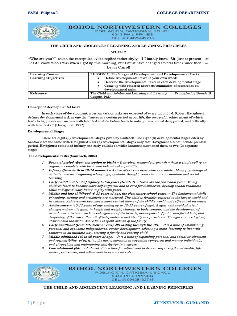 Educ 1. Week 2 - Prieto, Allyssa Jane U. | PDF | Adolescence | Early Childhood