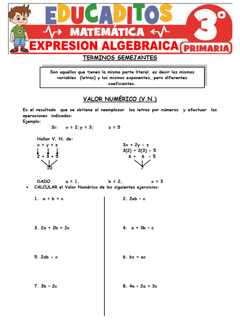 Expresion Algebraica para Tercer Grado de Primaria | Descargar gratis ...