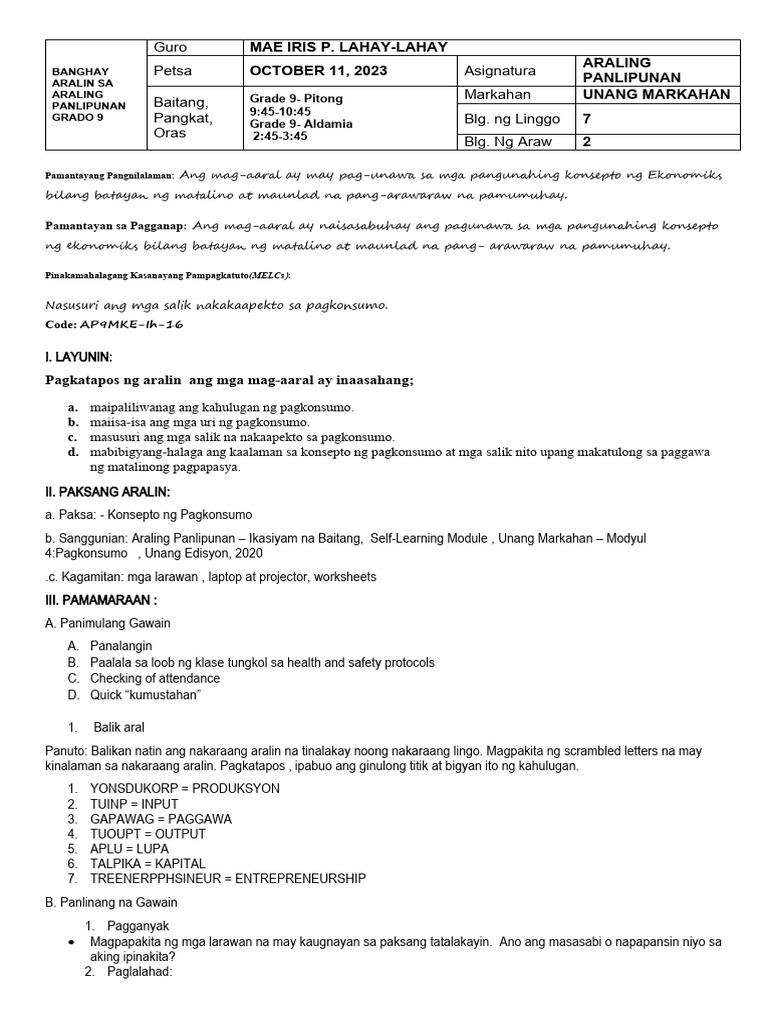 Ap 9 Cot 1 10 11 2023final LP For Printing | PDF
