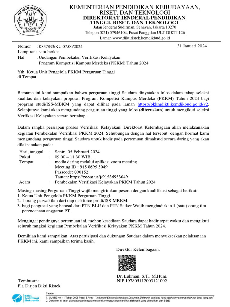 Undangan Pembekalan Verifikasi Kelayakan Tahun 2024 | PDF | Sains ... Undangan Pembekalan Verifikasi Kelayakan Tahun 2024 | PDF | Sains ...