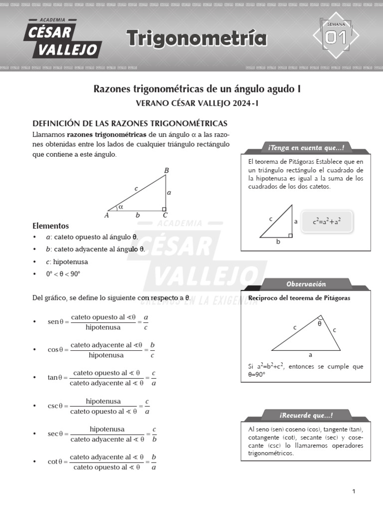T - VCV - Dir - Sem 01 | PDF | Funciones trigonométricas | Geometría del plano euclidiano