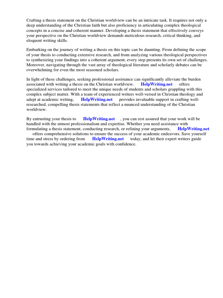 Thesis Statement On Christian Worldview | PDF