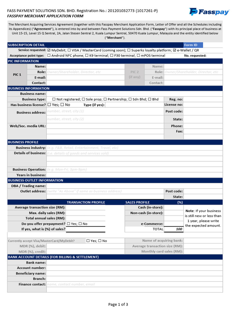 Fasspay Merchant Application Form | PDF | Debit Card | Credit Card