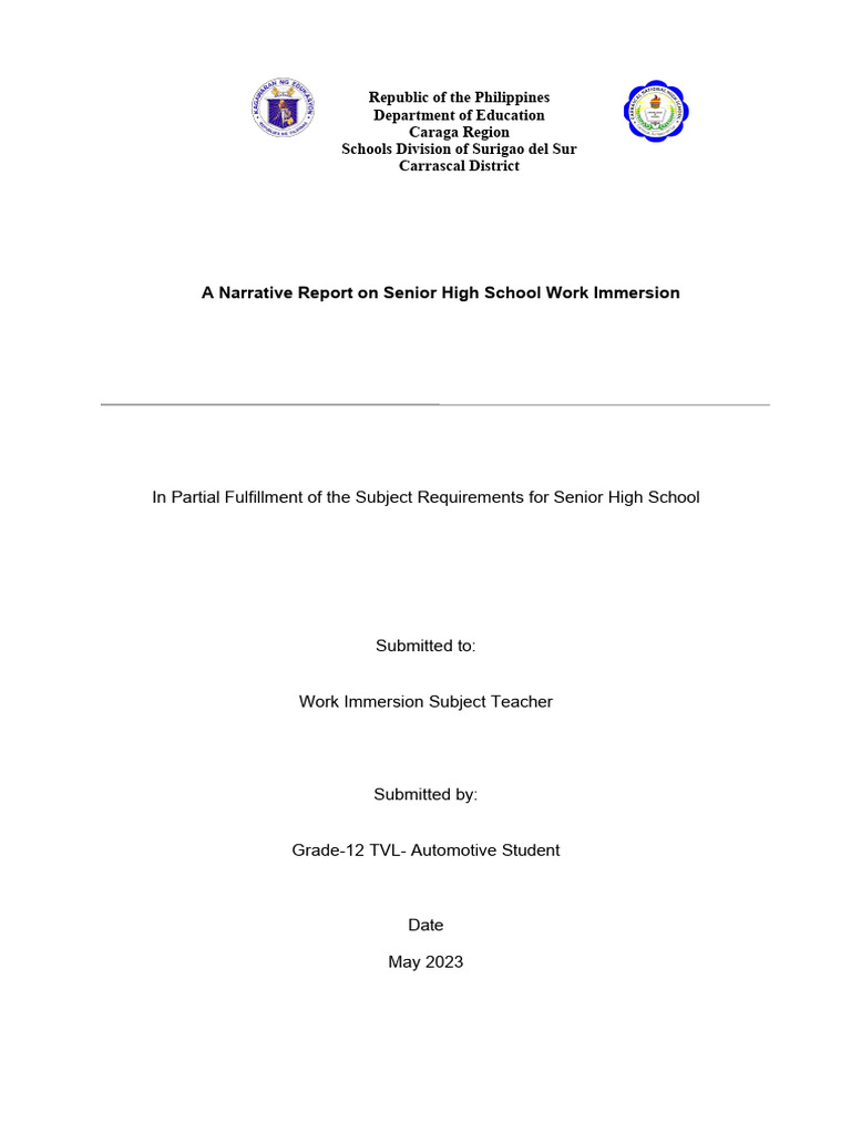 Narrative Report Grade 12 TVL | PDF | Auto Mechanic | Behavior Modification