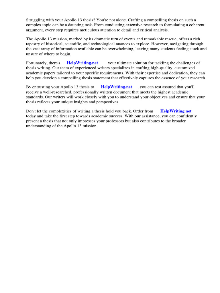 Apollo 13 Thesis Statement | PDF | Apollo Program | Nasa