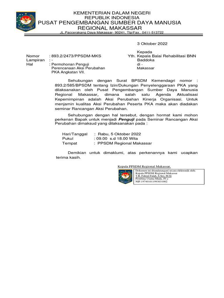 Undangan Penguji-RAP VII BNNP Sulawesi Selatan | PDF