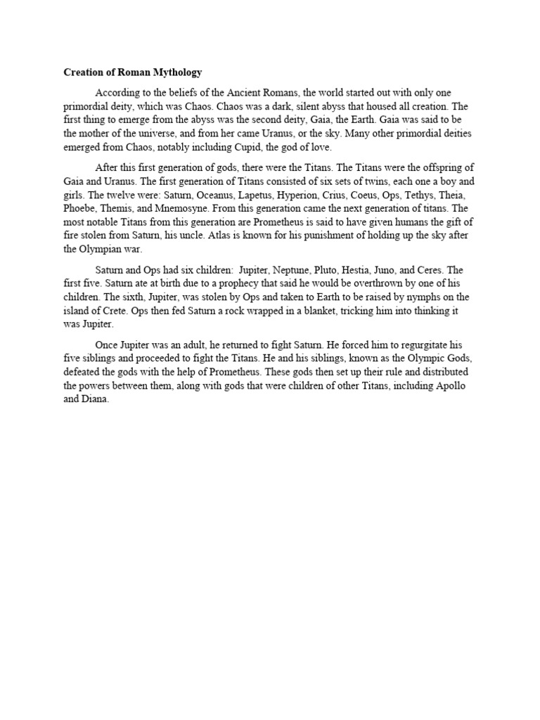Roman Creation Myth Overview | PDF