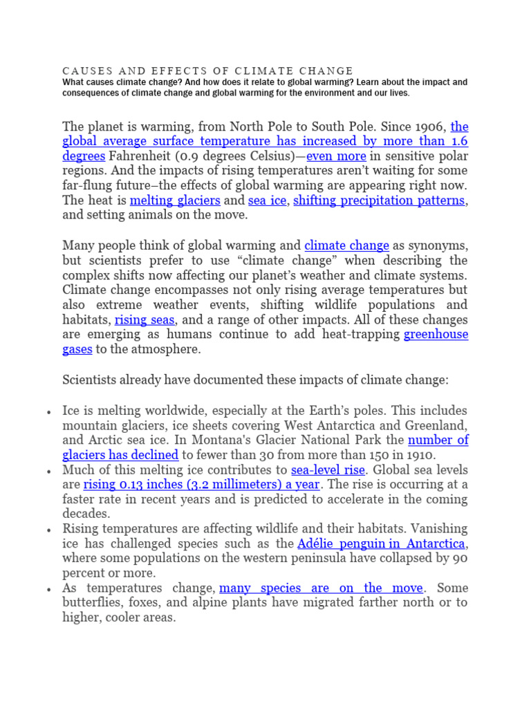 CAUSES AND EFFECTS OF CLIMATE CHANGE | PDF | Climate Change | Climate
