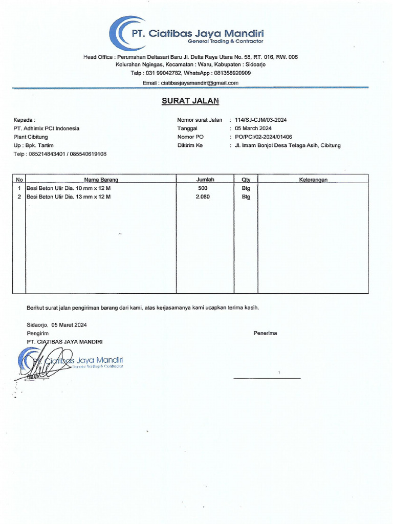 114 - 02 Scan Surat Jalan PT. ADX Cibitung | PDF