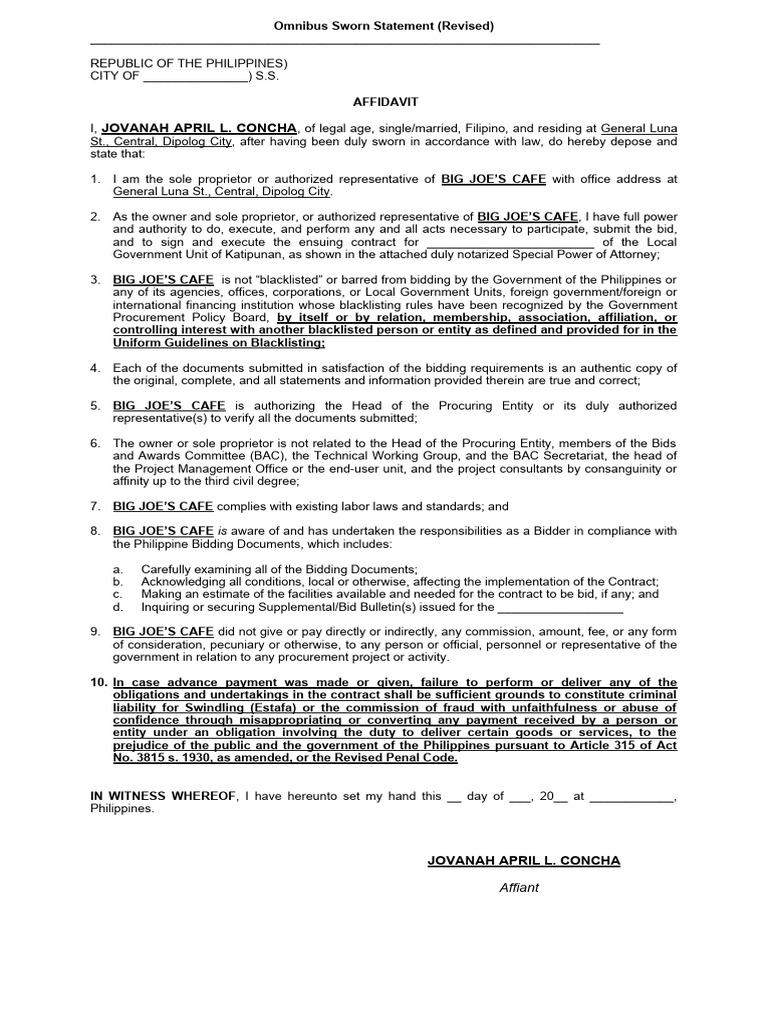 Omnibus Sworn Statement (Revised) | PDF | Fraud | Justice