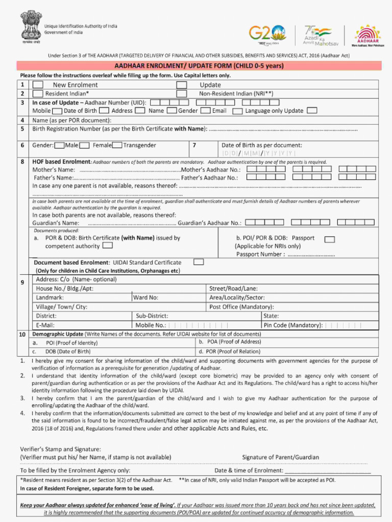 Enrolment-Update Form Child 0-5 Years 001 | PDF