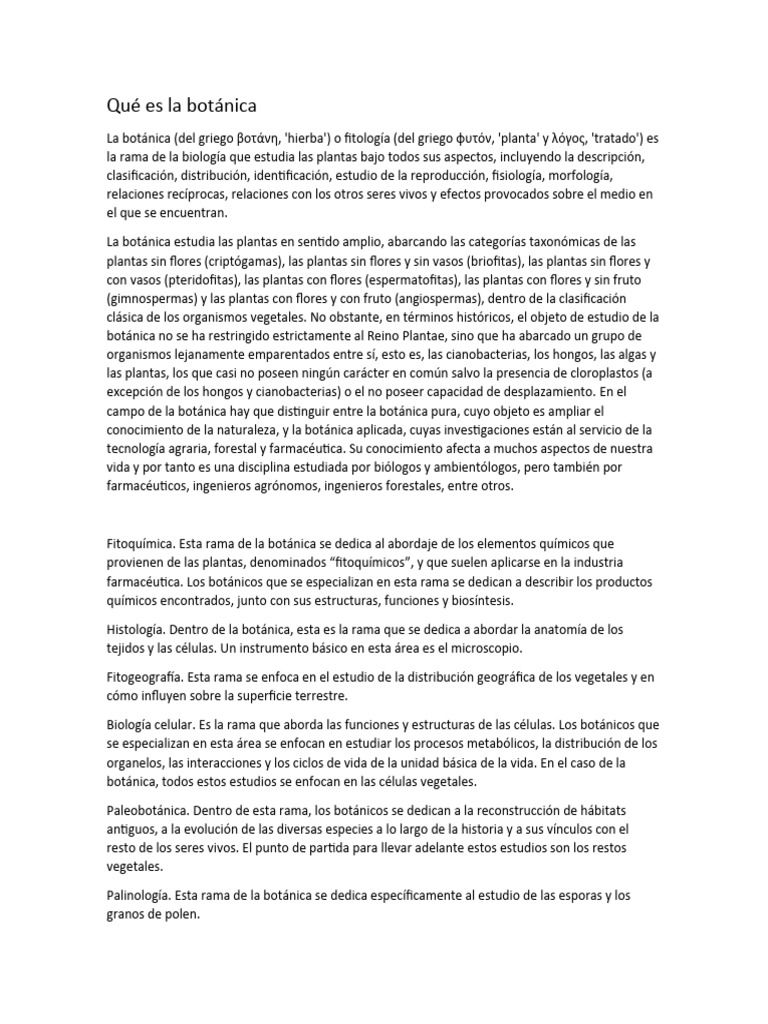 Definición y ramas de la botánica | PDF | Botánica | Plantas