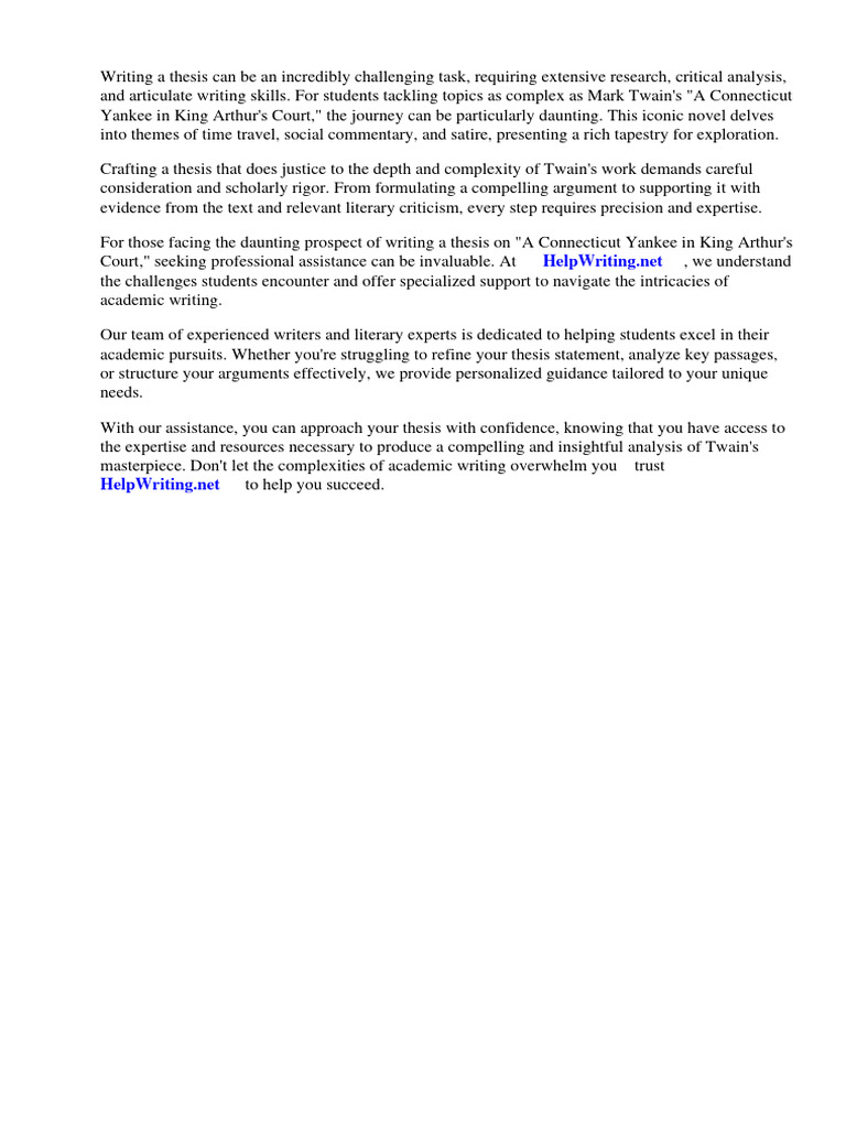 Thesis For A Connecticut Yankee in King Arthurs Court | PDF | Expert ...