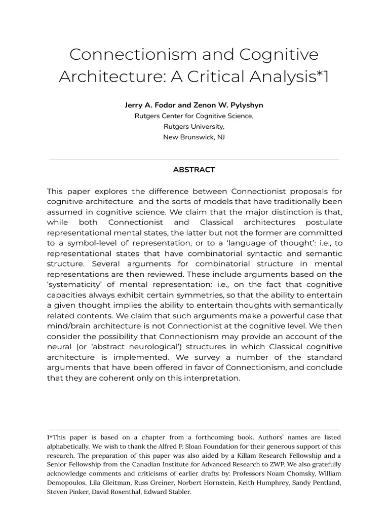 Connectionism and Cognitive Architecture - A Critical Analysis - 1 | PDF | Cognitive Science ...