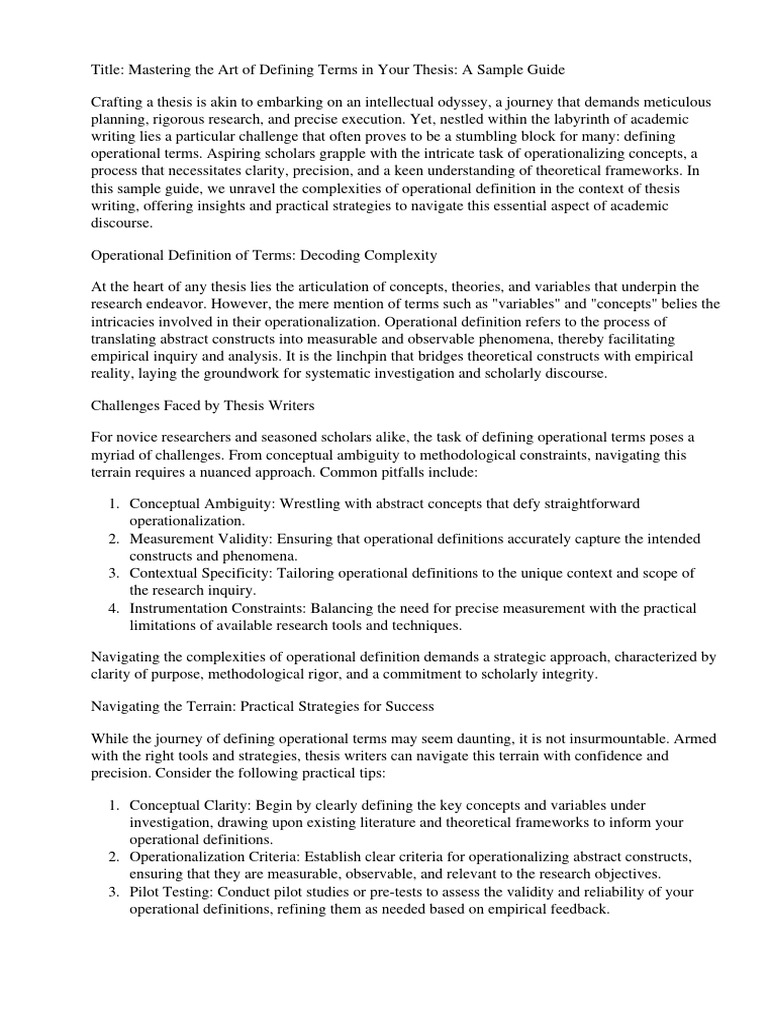 Operational Definition of Terms in Thesis Sample | Download Free PDF ... Operational Definition of Terms in Thesis Sample | Download Free PDF ...
