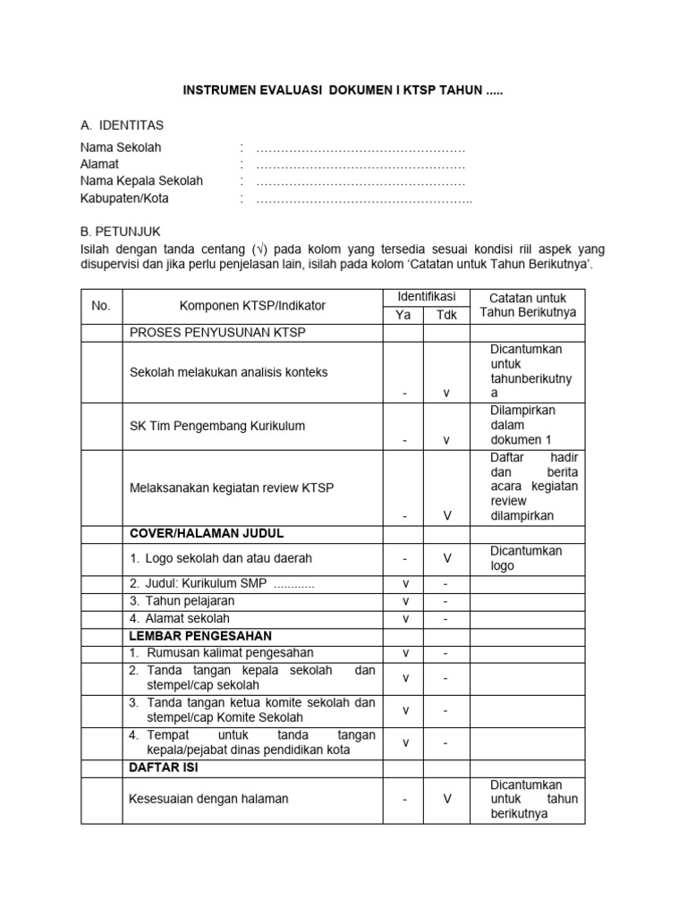 Instrumen Telaah Dokumen KTSP 2020 | PDF