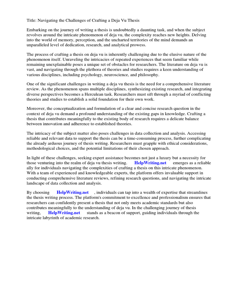 Deja Vu Thesis | PDF | Experience | Theory