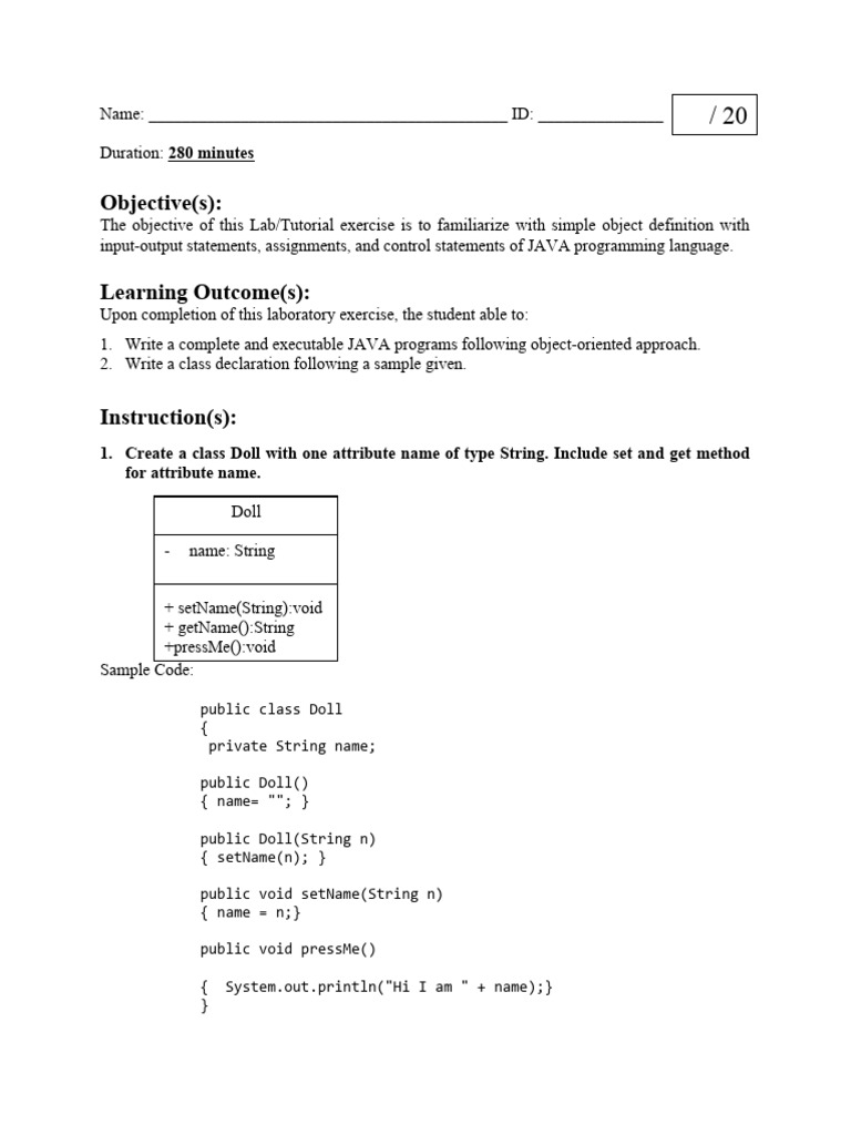 Practical Exercise 1 - 2 (Doll) | PDF | Java (Programming Language ...