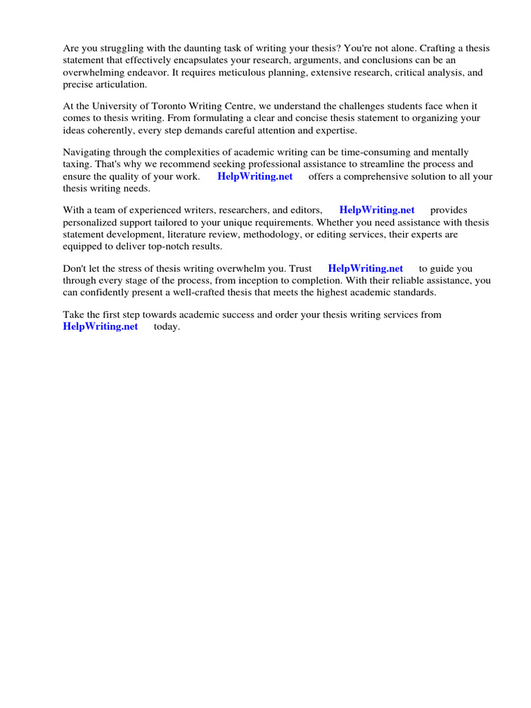 University of Toronto Writing Centre Thesis Statement | PDF | Essays ...