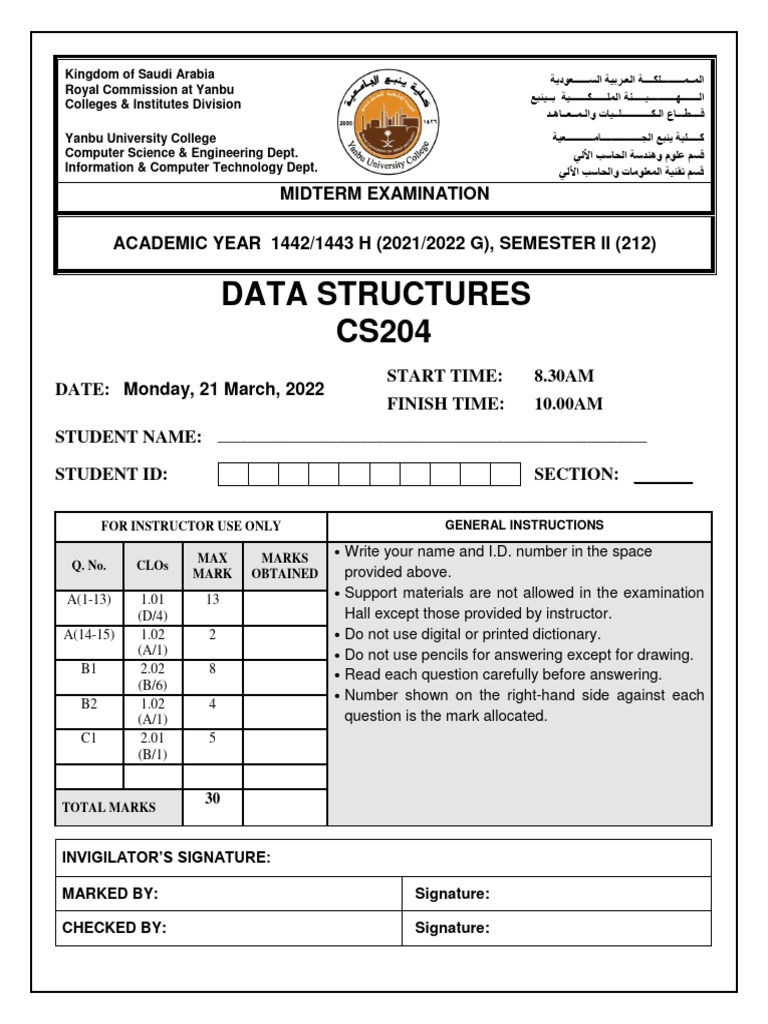 212 CS204 Mid-Term - Ans | PDF | Queue (Abstract Data Type) | Computer Programming