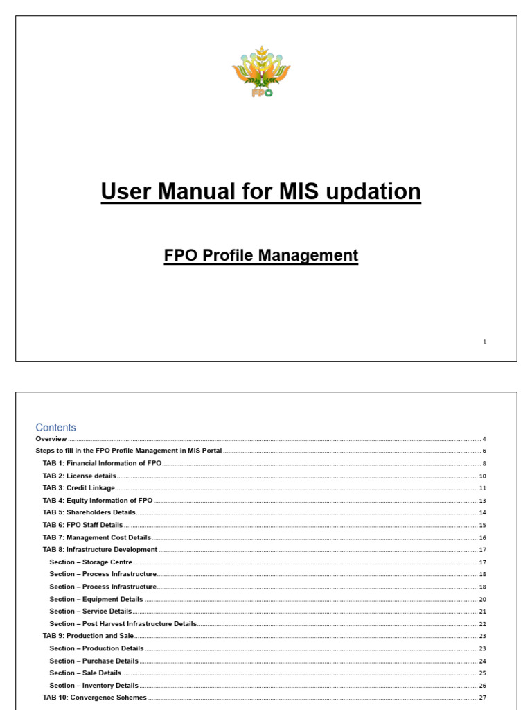 English User Manual For MIS Updation (FPO Profile) | PDF