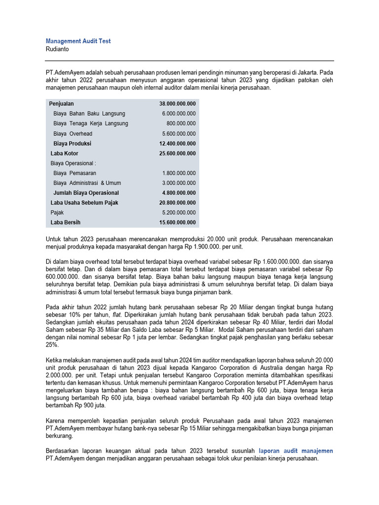 Management Audit - Final Test 2024 | PDF