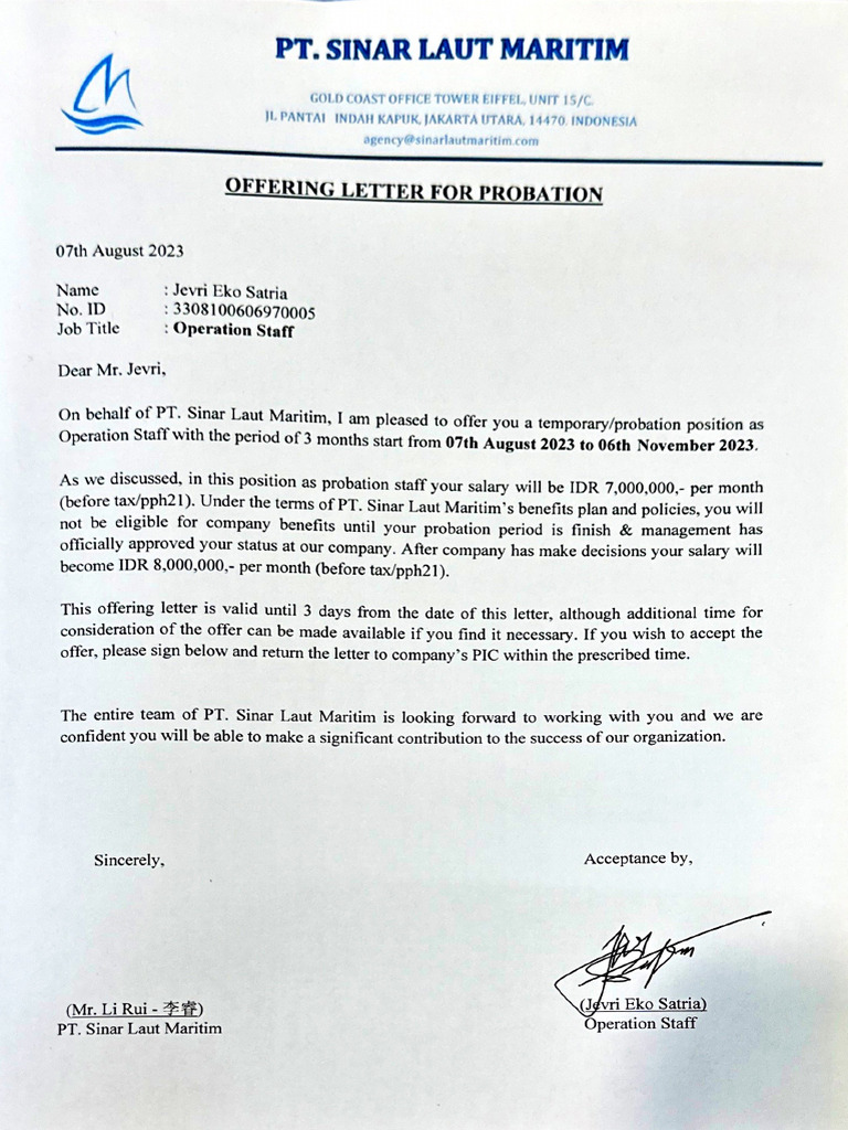 Probation Letter Jevri Eko | PDF