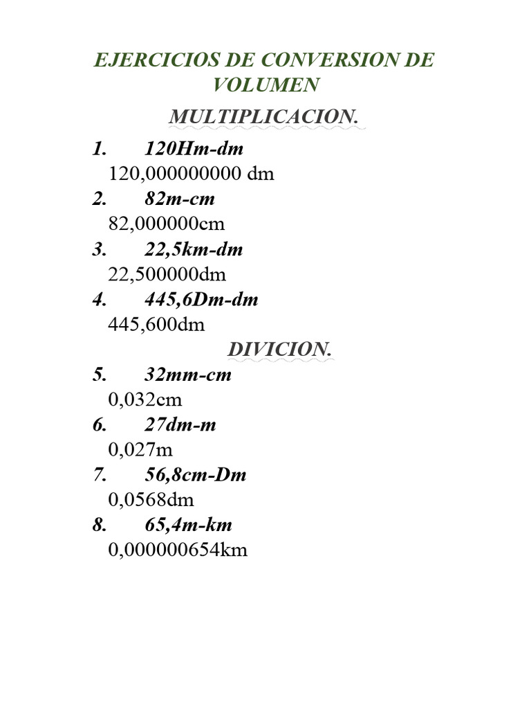 Ejercicios de Conversion de Volumen-quimica | PDF