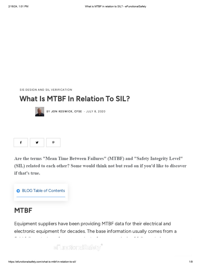 MTBF - SIL Corelation | PDF | Safety | Systems Engineering